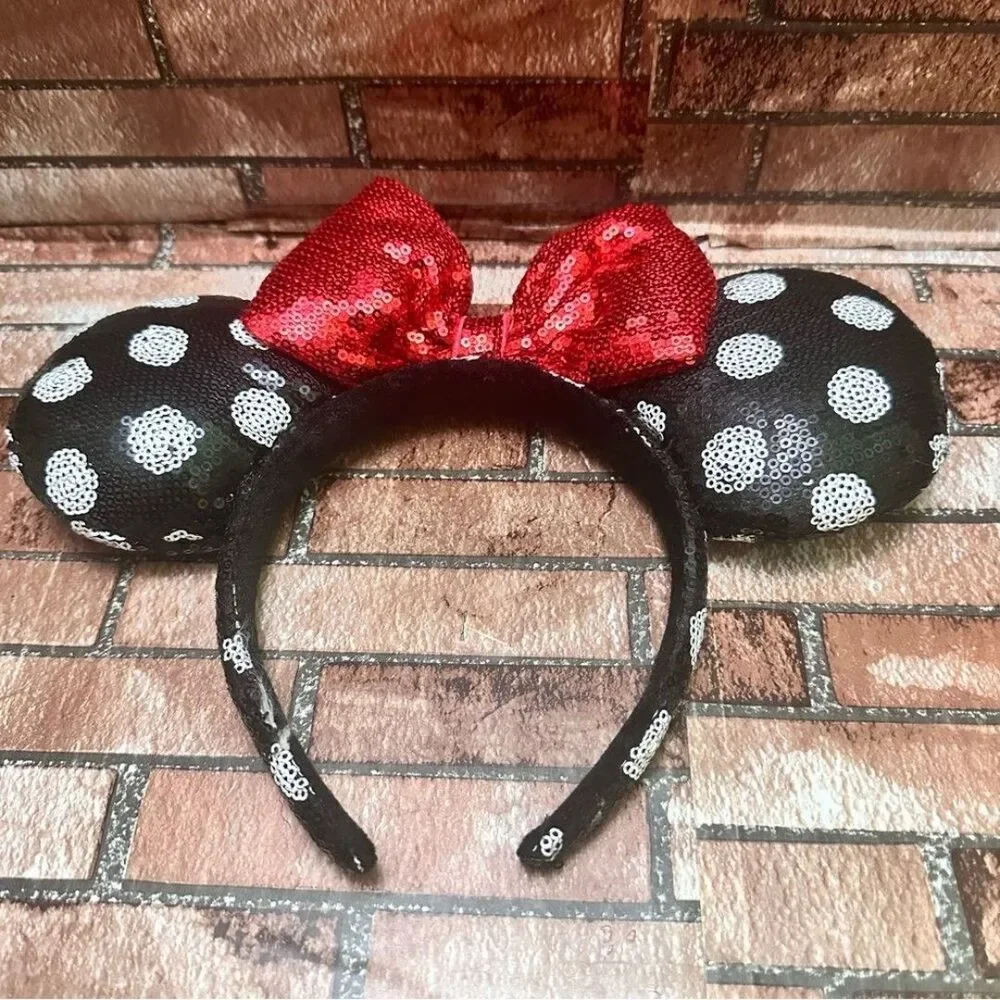 Disney | Accessories | Disney Red And Black Polka Dot Mouse Ears ...